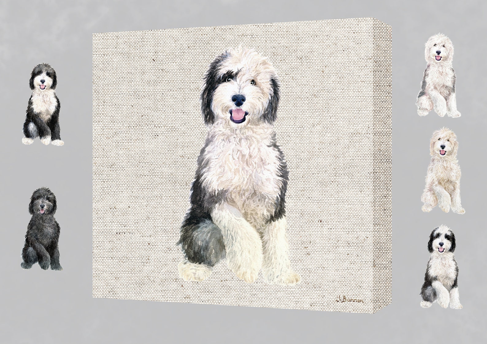 Sheepadoodle Watercolour Printed on Canvas by Jane Bannon - Etsy UK