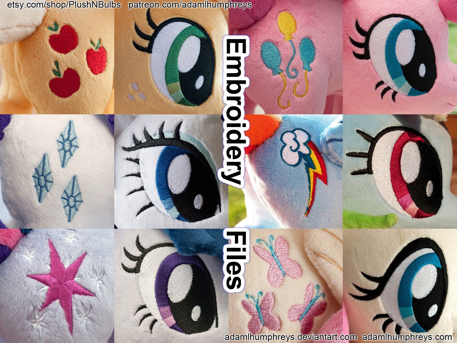 Pony Eye & Cutie Mark Design Embroidery File Set: Applejack, Rarity ...