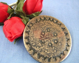 Large, 18th Century, Copper Colonial BUTTON, Stamped Design Radiating ...