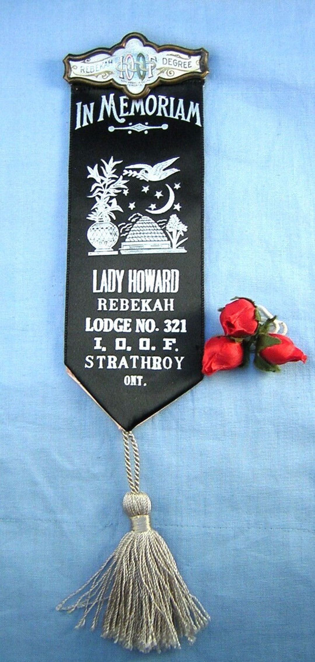 Vintage Rebekah IOOF Degree, in Memoriam Black Satin Lodge Ribbon, Lady ...