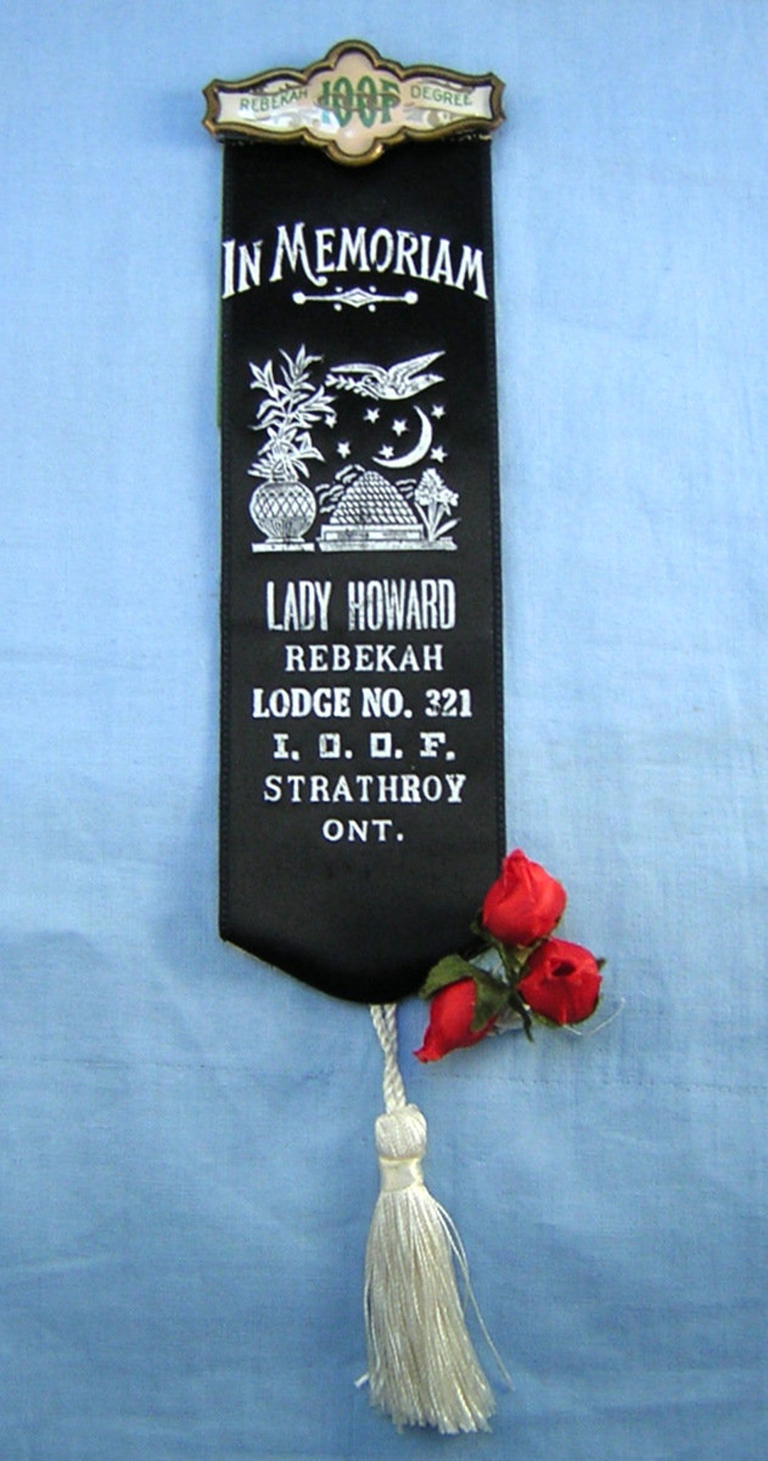 Rebekah IOOF Degree, in Memoriam Black Lodge Ribbon, Celluloid Over ...