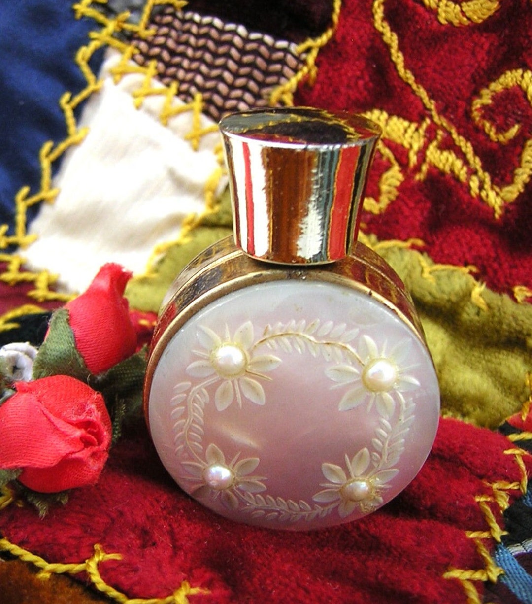 Carved Pearl Perfume Bottle Elegant Pretty Flagon Round - Etsy