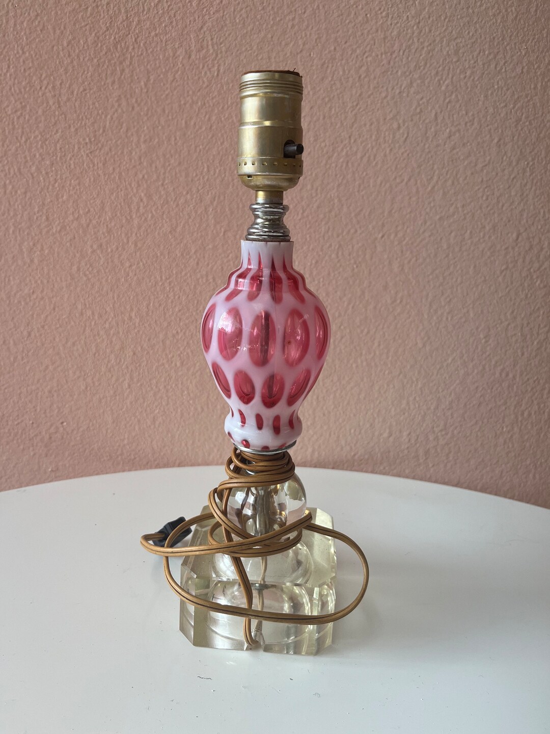 Fenton Cranberry Pink Coin Dot Lamp Base - Etsy