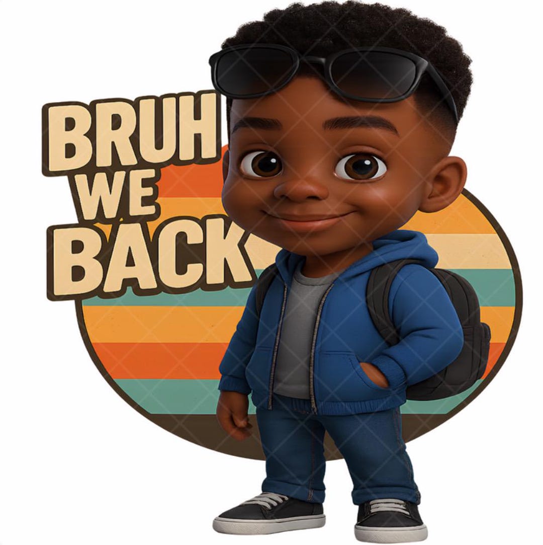 Bruh We Back to School PNG: Chibi Black Boy Graphic (digital Download ...