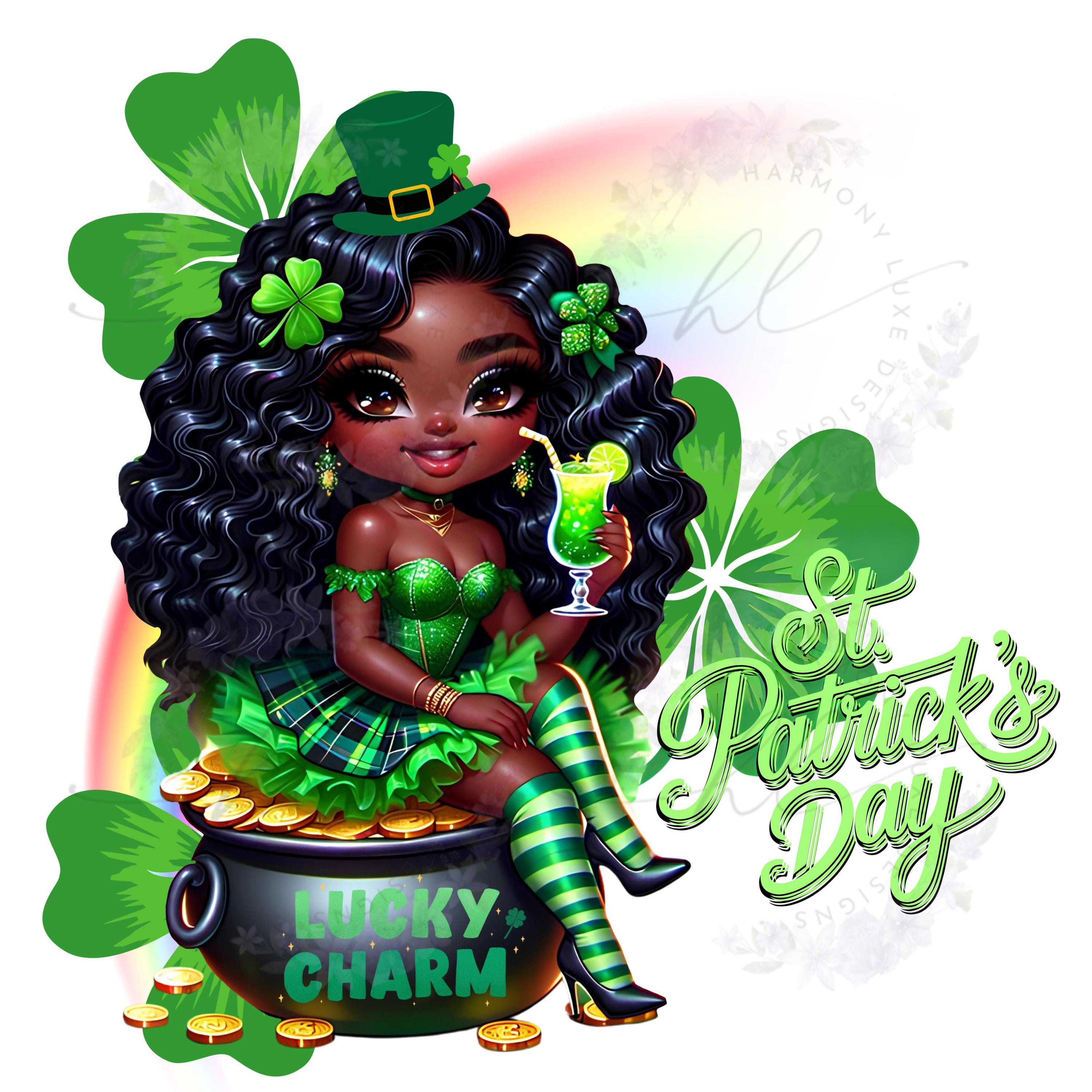 St Patricks, African American, Lucky Charm, Png, Sublimation, Pot of ...