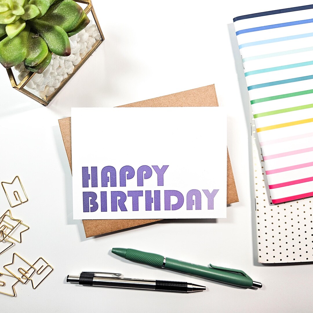 Simple Purple Happy Birthday Card - Etsy