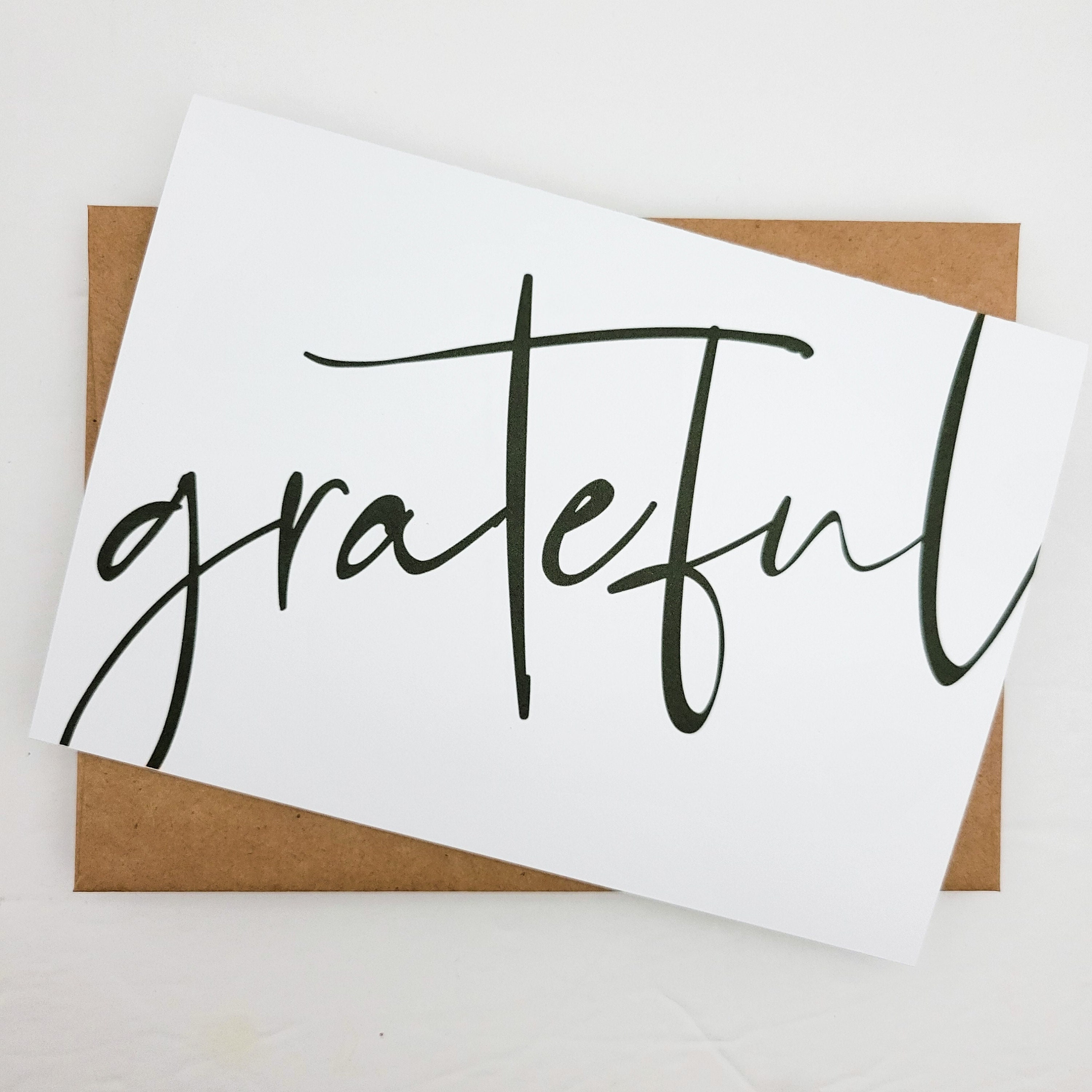 Grateful Script Thank You Card With Kraft Envelope - Etsy