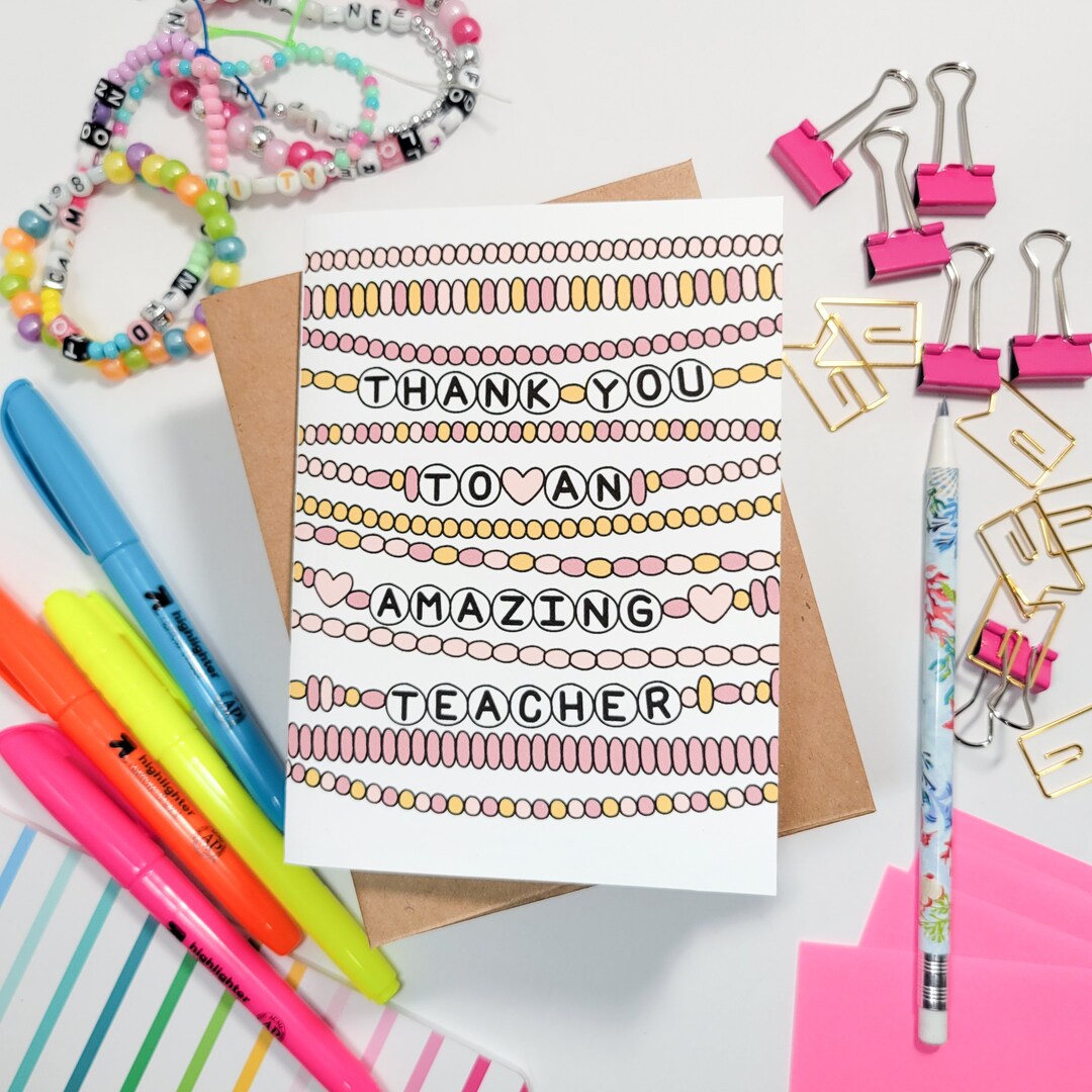 Friendship Bracelet Themed Greeting Card for Teacher Appreciation or ...
