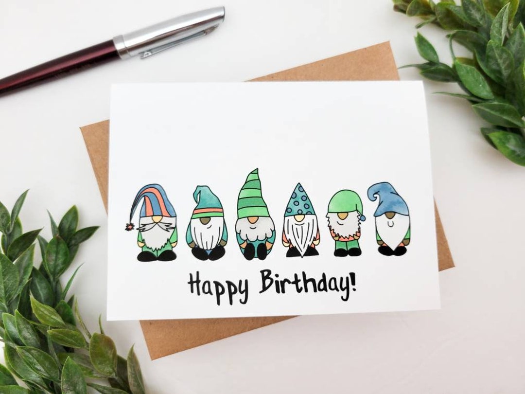 Cute Gnome Happy Birthday Card - Etsy