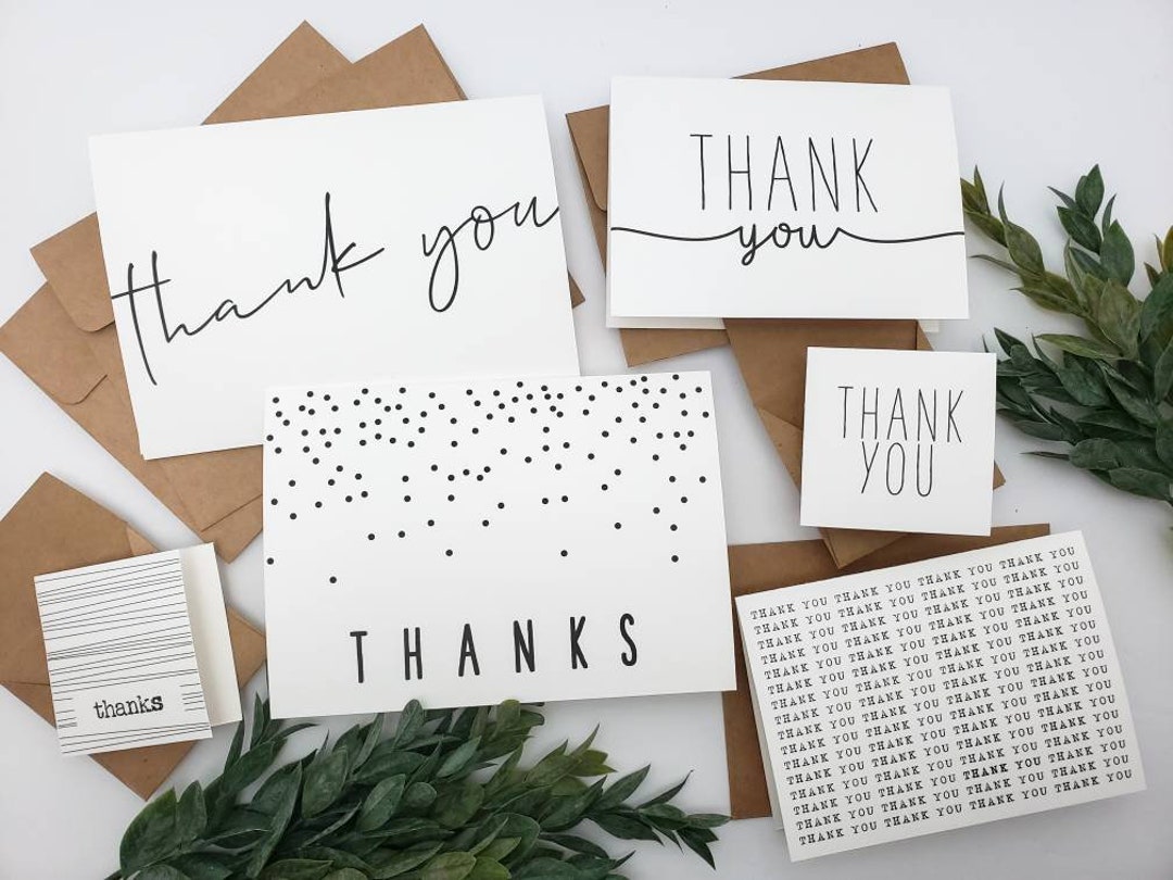 Minimalist Thank You Card Set: Modern White Cardstock With Brown ...