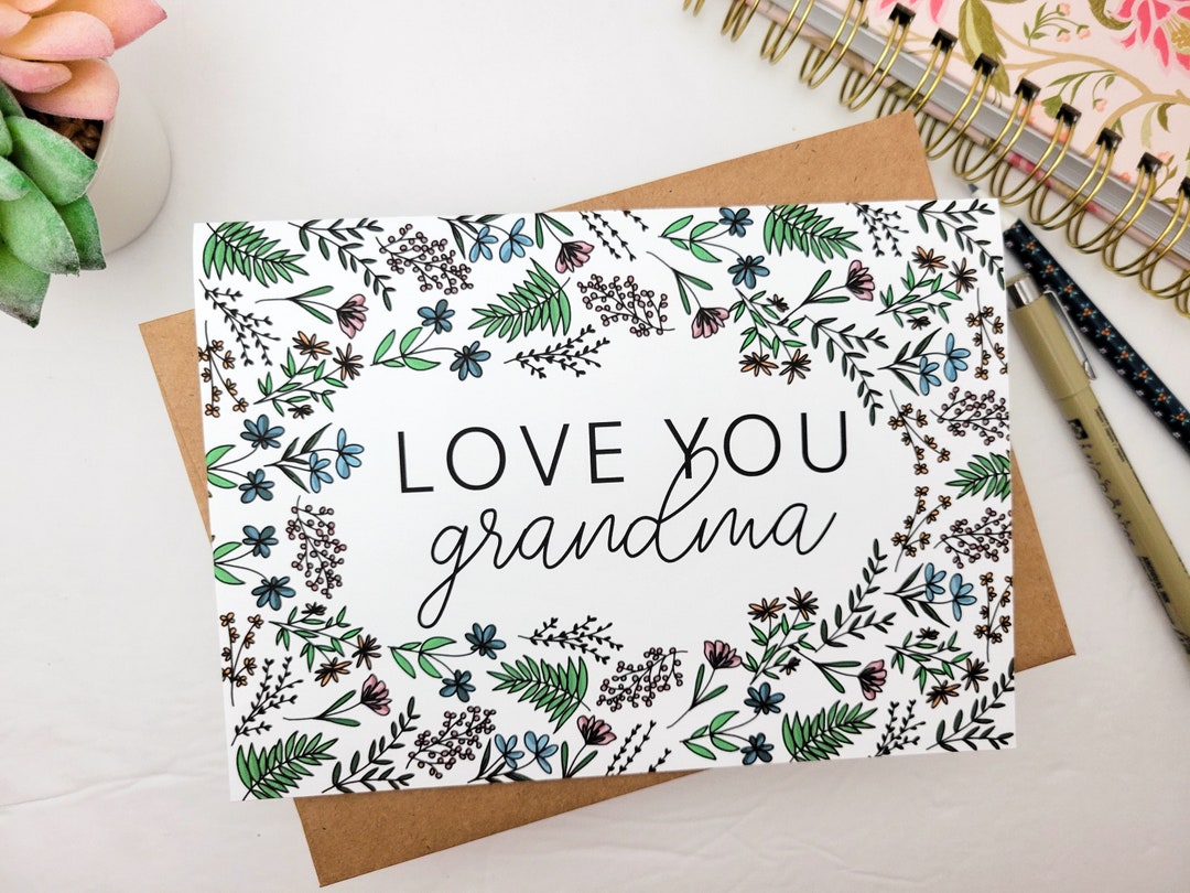 Pretty Floral Greeting Card for Grandma Love You Grandma Greeting Card ...
