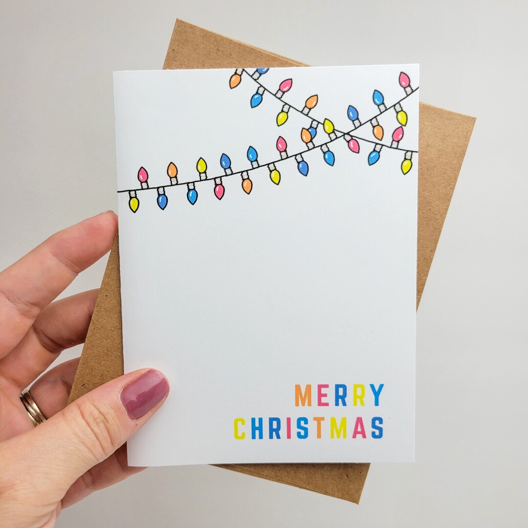Simple Merry Christmas Card With Pretty Colorful String Lights - Etsy
