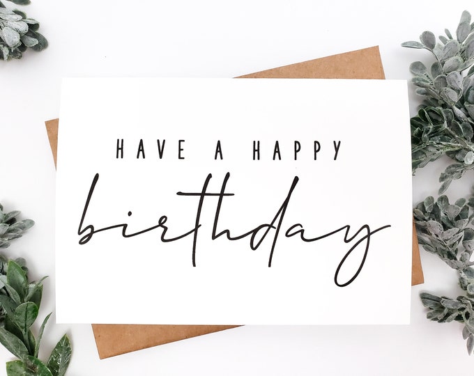 Minimalist Birthday Card: Modern Script, Kraft Envelope - Etsy