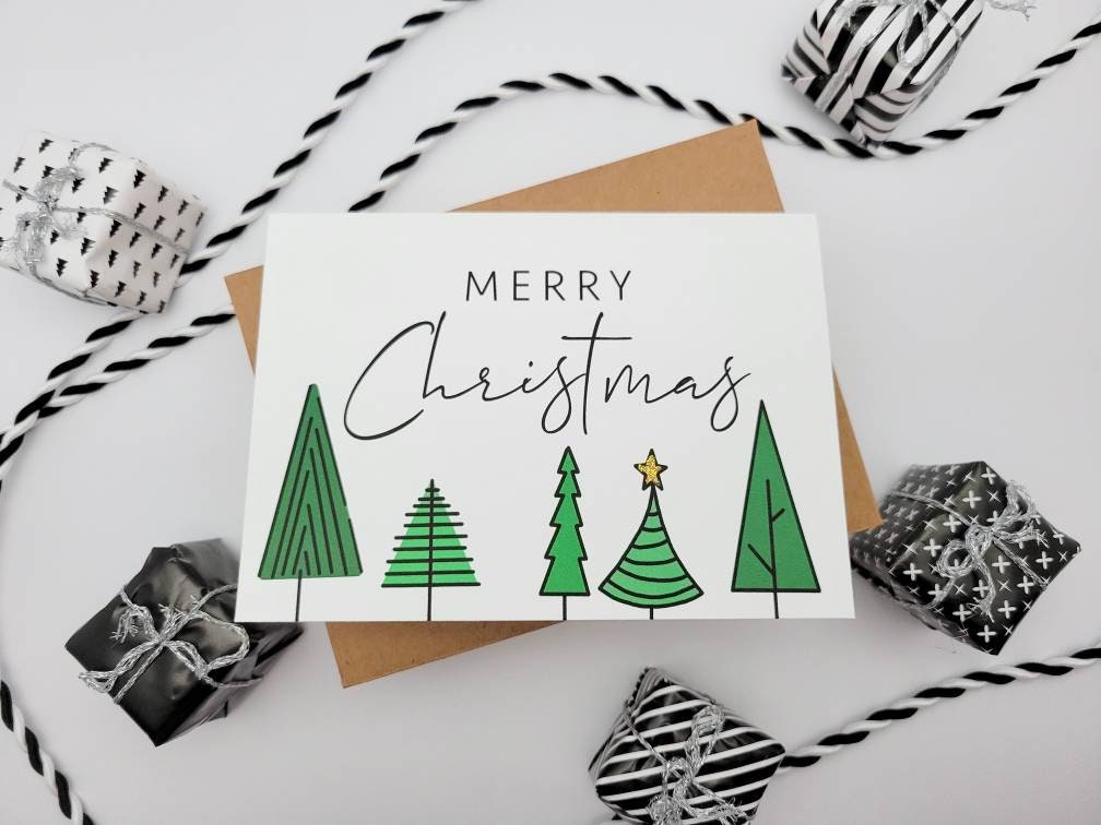 Minimalist Merry Christmas Card - Simple Christmas Card - Monochrome ...