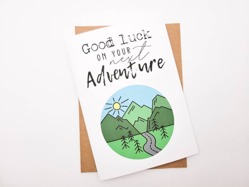 Good Luck Adventure Card: Mountain Landscape Greeting Card - Etsy