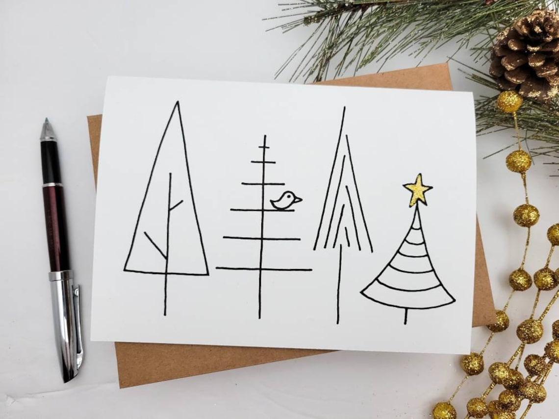 Minimalist Christmas Tree Greeting Cards - Simple Modern Holiday Card ...