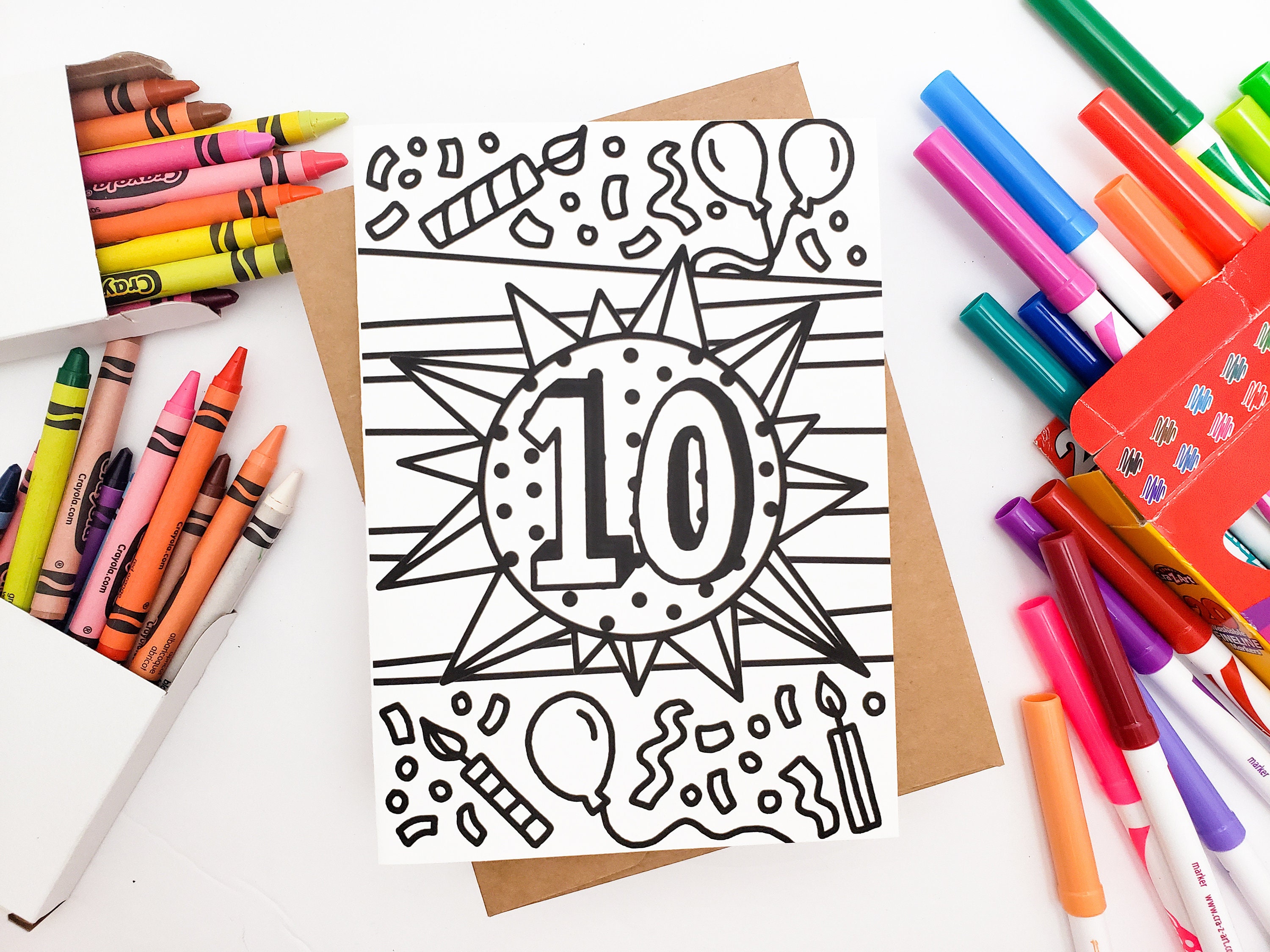 Tenth Birthday Card from Siblings Tenth Birthday Coloring | Etsy