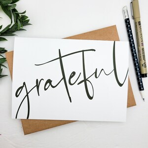 Grateful Script Thank You Card With Kraft Envelope - Etsy