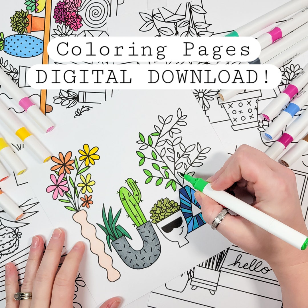 Plant and Flower Themed Coloring Pages as a DIGITAL DOWNLOAD - Etsy