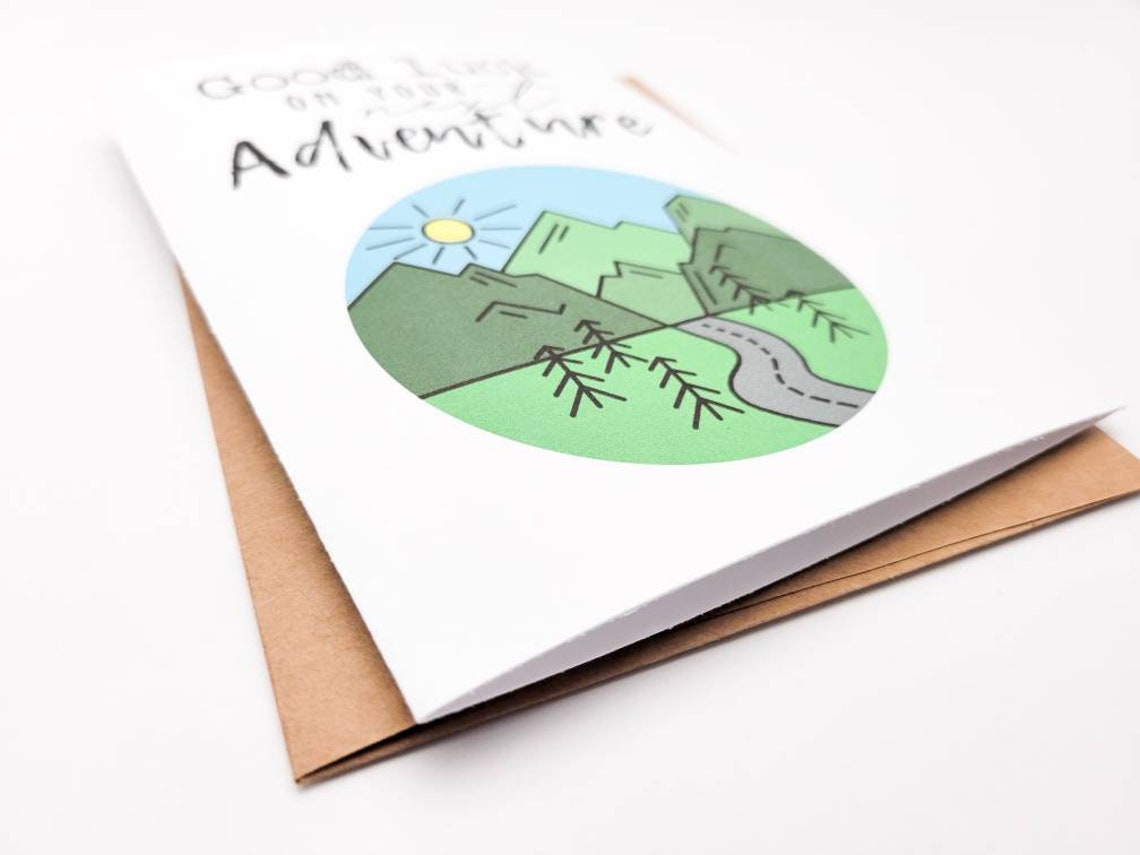 Good Luck Adventure Card: Mountain Landscape Greeting Card - Etsy
