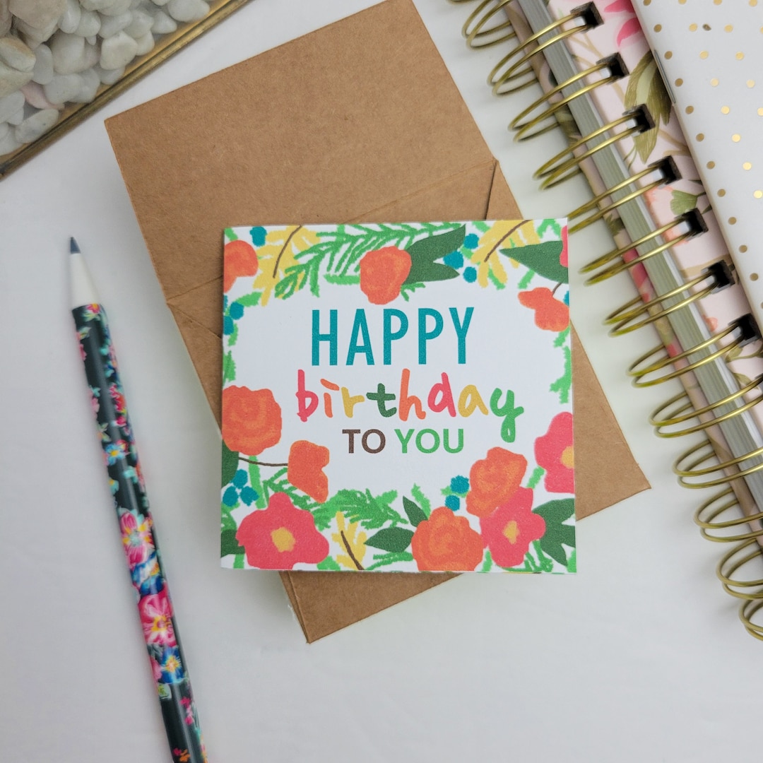 Tiny Floral Happy Birthday Card: Colorful Gift Topper - Etsy