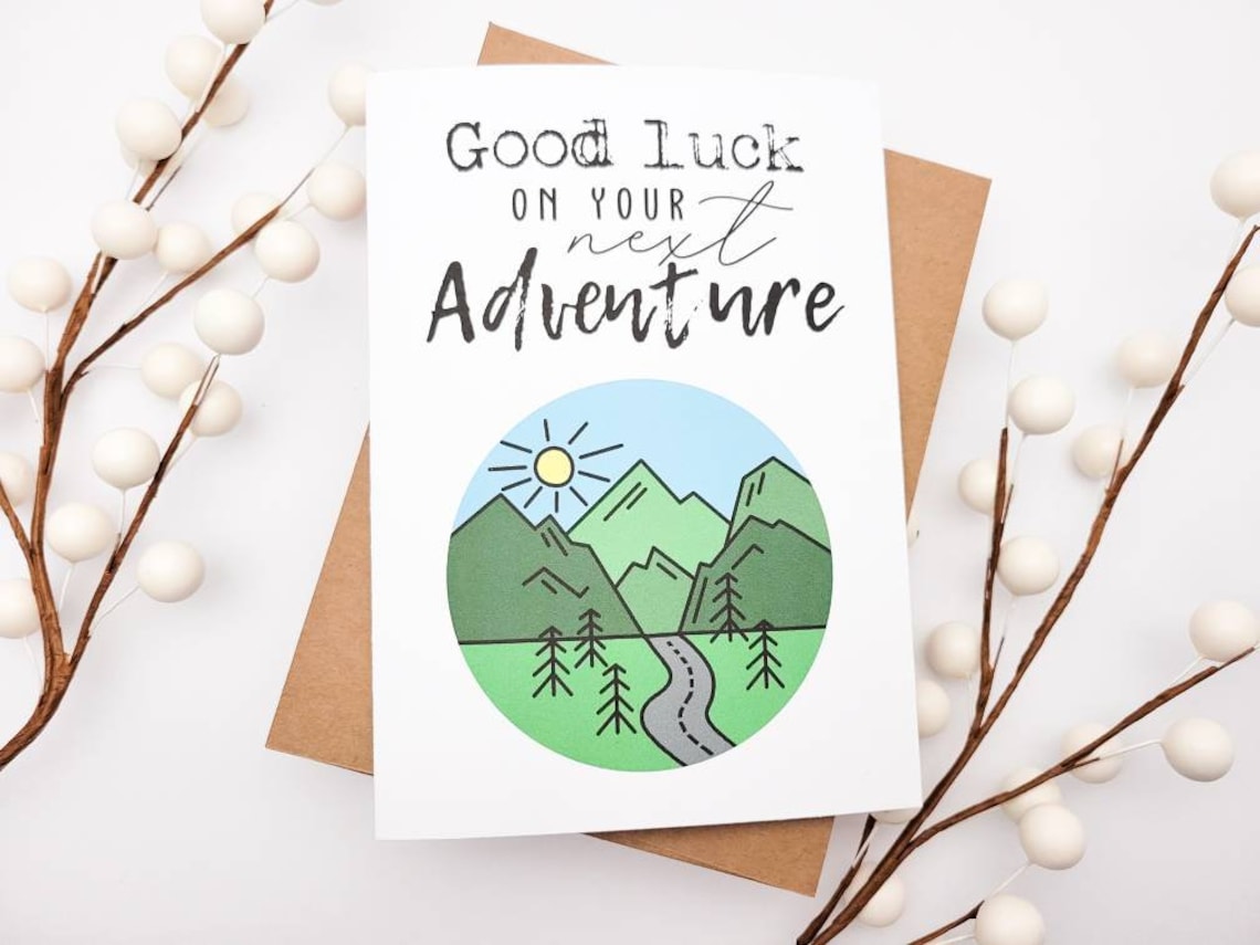 Good Luck Adventure Card: Mountain Landscape Greeting Card - Etsy
