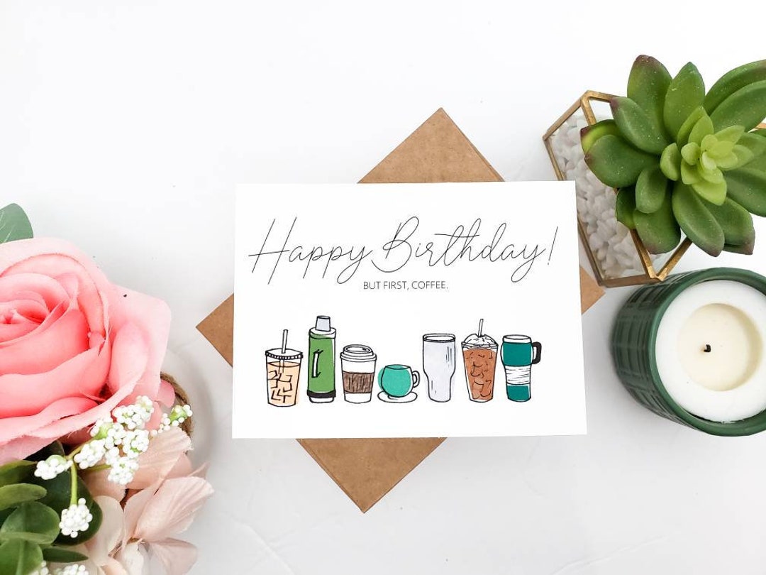 Coffee Themed Happy Birthday Greeting Card - Coffee Themed Birthday ...