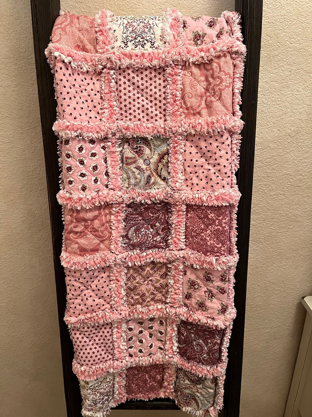Baby Girl Quilt, Handmade Baby Blanket, Pink Baby Quilt, Rag Quilt ...