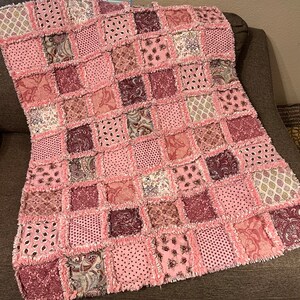 Baby Girl Quilt, Handmade Baby Blanket, Pink Baby Quilt, Rag Quilt ...