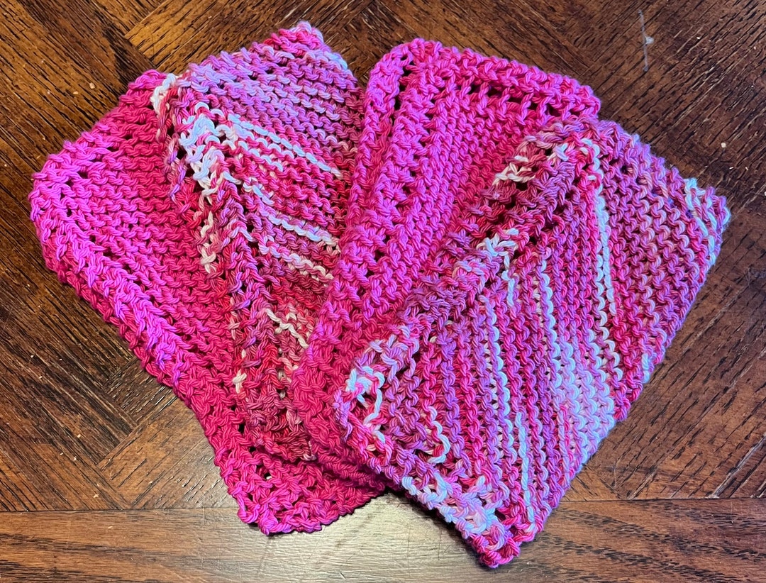 Pink Knitted Dish Cloths, Hand Knit Dishcloths, Knitted Dish Cloths ...