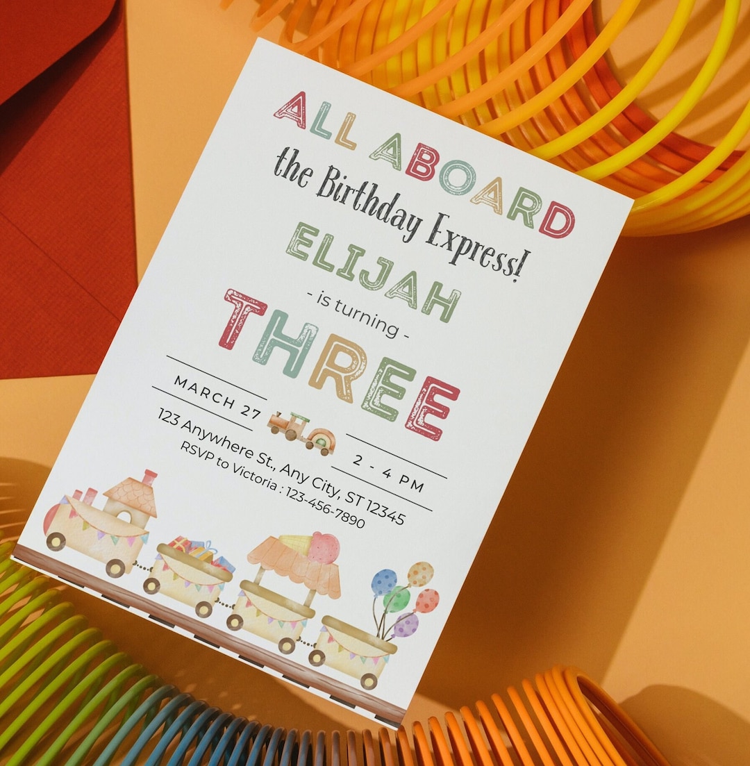 Personalized Train Theme Birthday Party Invite (kids) - Customizable ...