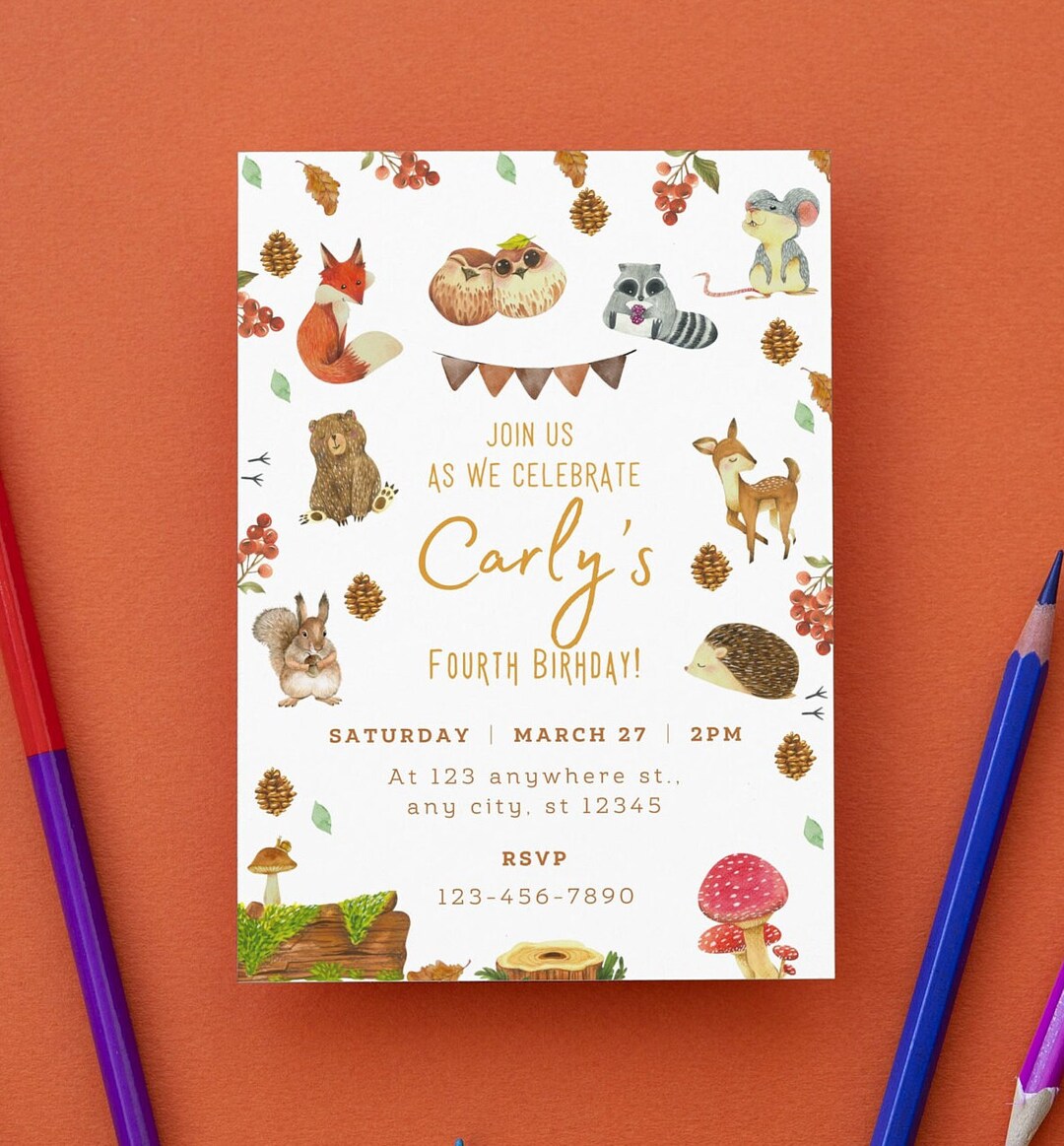 Personalized Woodland Birthday Party Invite (kids) - Customizable ...