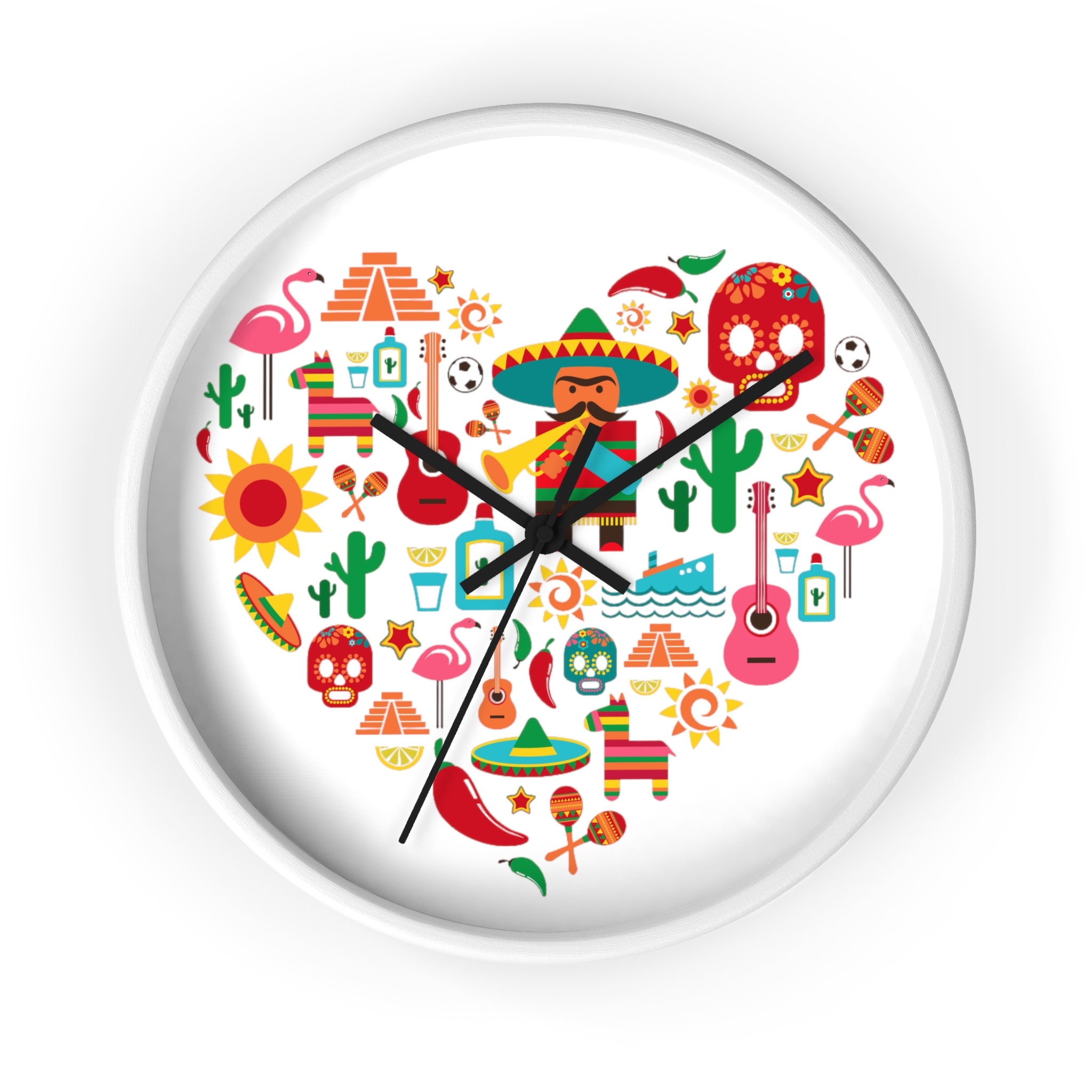 Mexican Inspired, Day of the Dead, Clock With Heart, Wall Clock, Unique ...