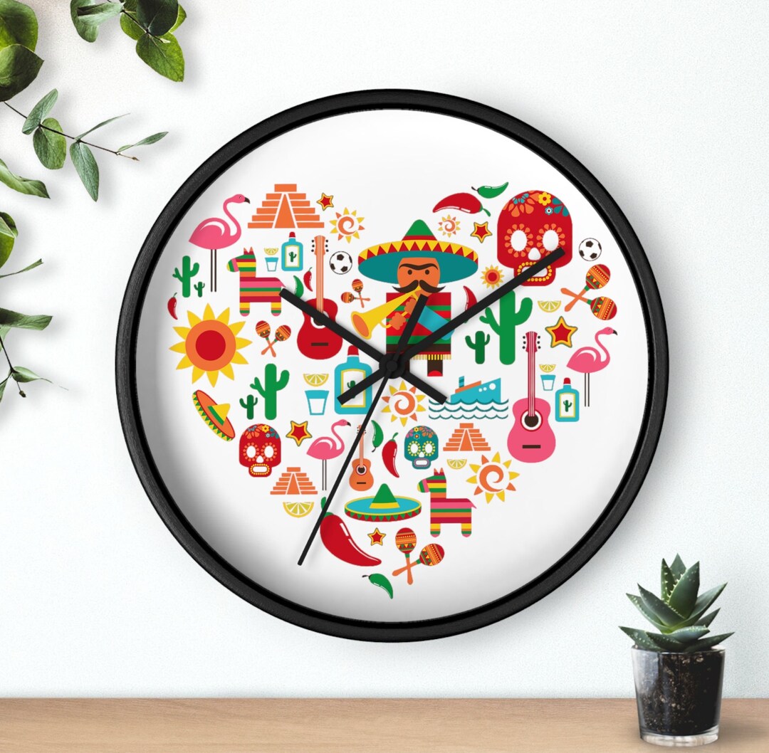 Mexican Inspired, Day of the Dead, Clock With Heart, Wall Clock, Unique ...