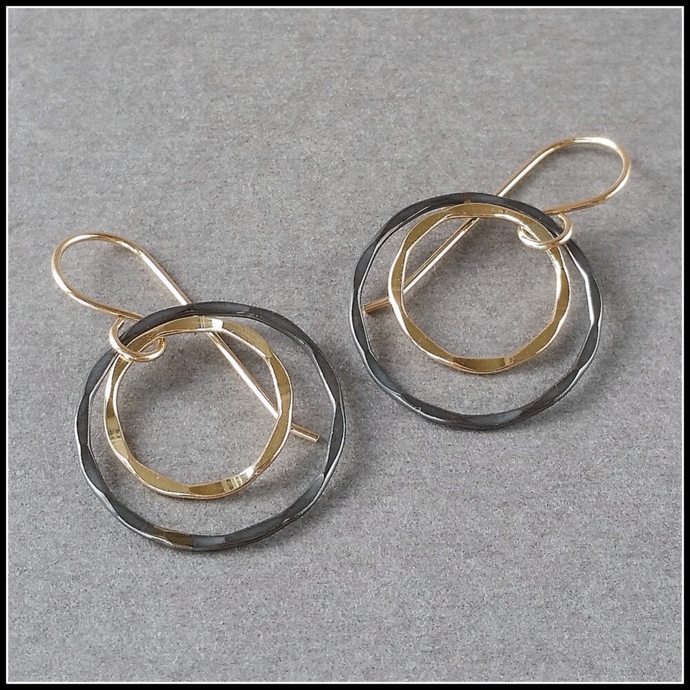 Hammered Mixed Metal Ring Earrings 14K Gold Filled Oxidized - Etsy