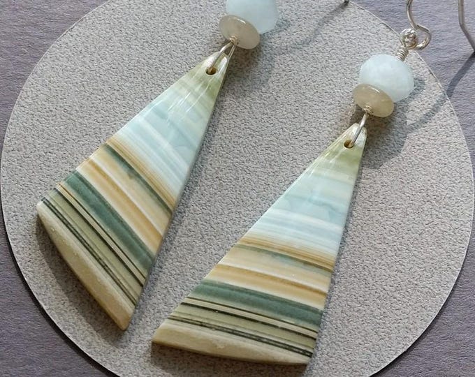 Green Lace Agate Slab Earrings, 925 Sterling Silver, Pale Blue ...