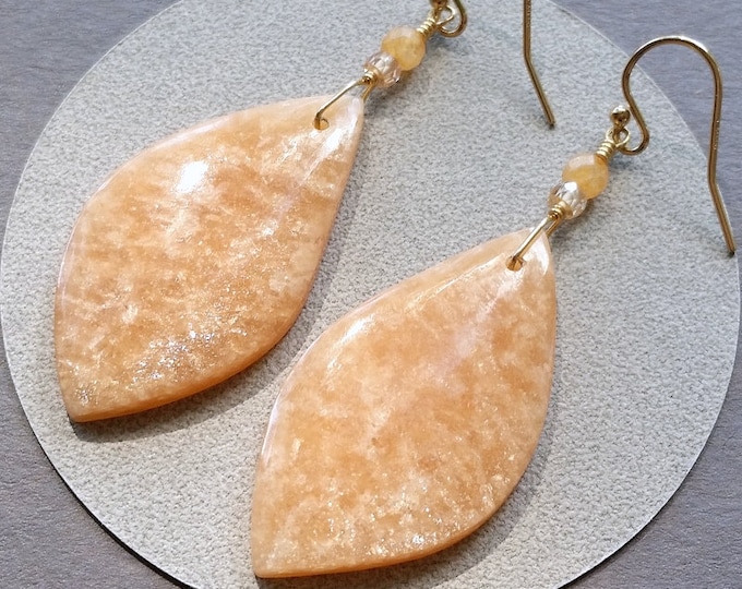 Peach Amazonite Marquise Earrings, 14K Gold Filled, Natural Orange ...