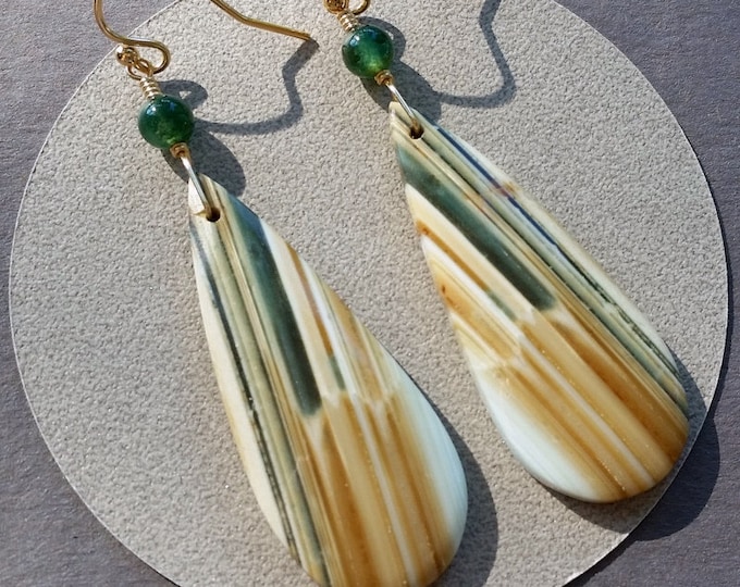 Green Lace Agate Teardrop Earrings, 14K Gold Filled, Moss Agate, Unique ...