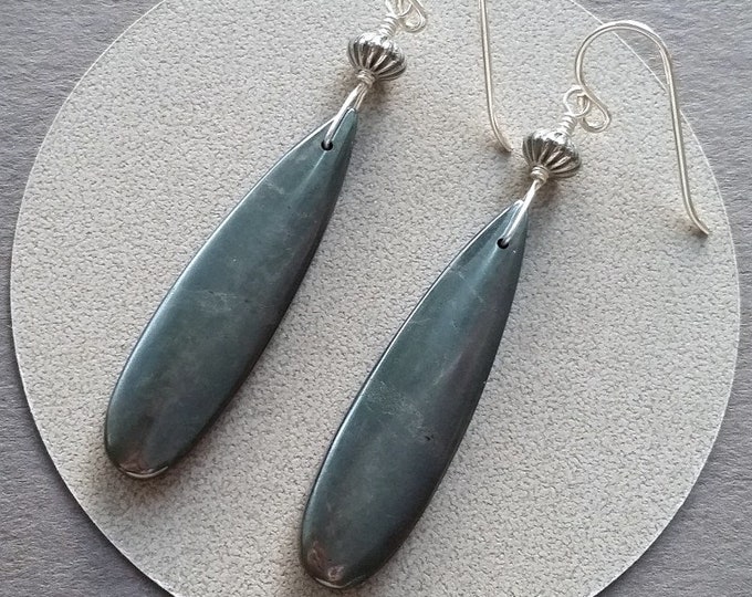 Natural Hematite Teardrop Earrings, 925 Sterling Silver, OOAK Earth ...