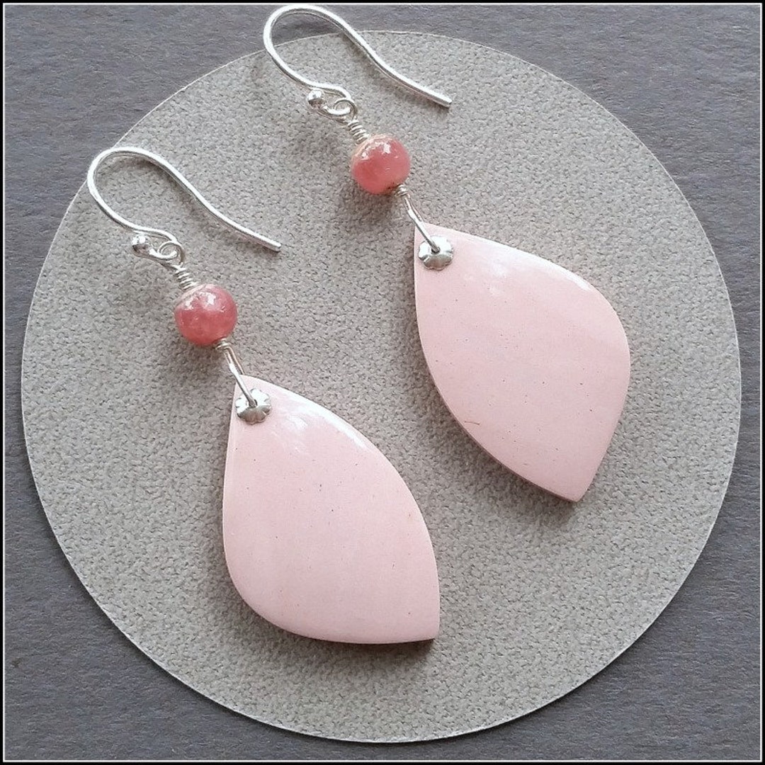Pink Opal Slab Earrings, 925 Sterling Silver, Argentine Rhodochrosite ...