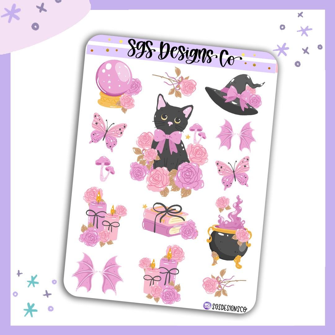Witchy Cat Sticker Set - Etsy