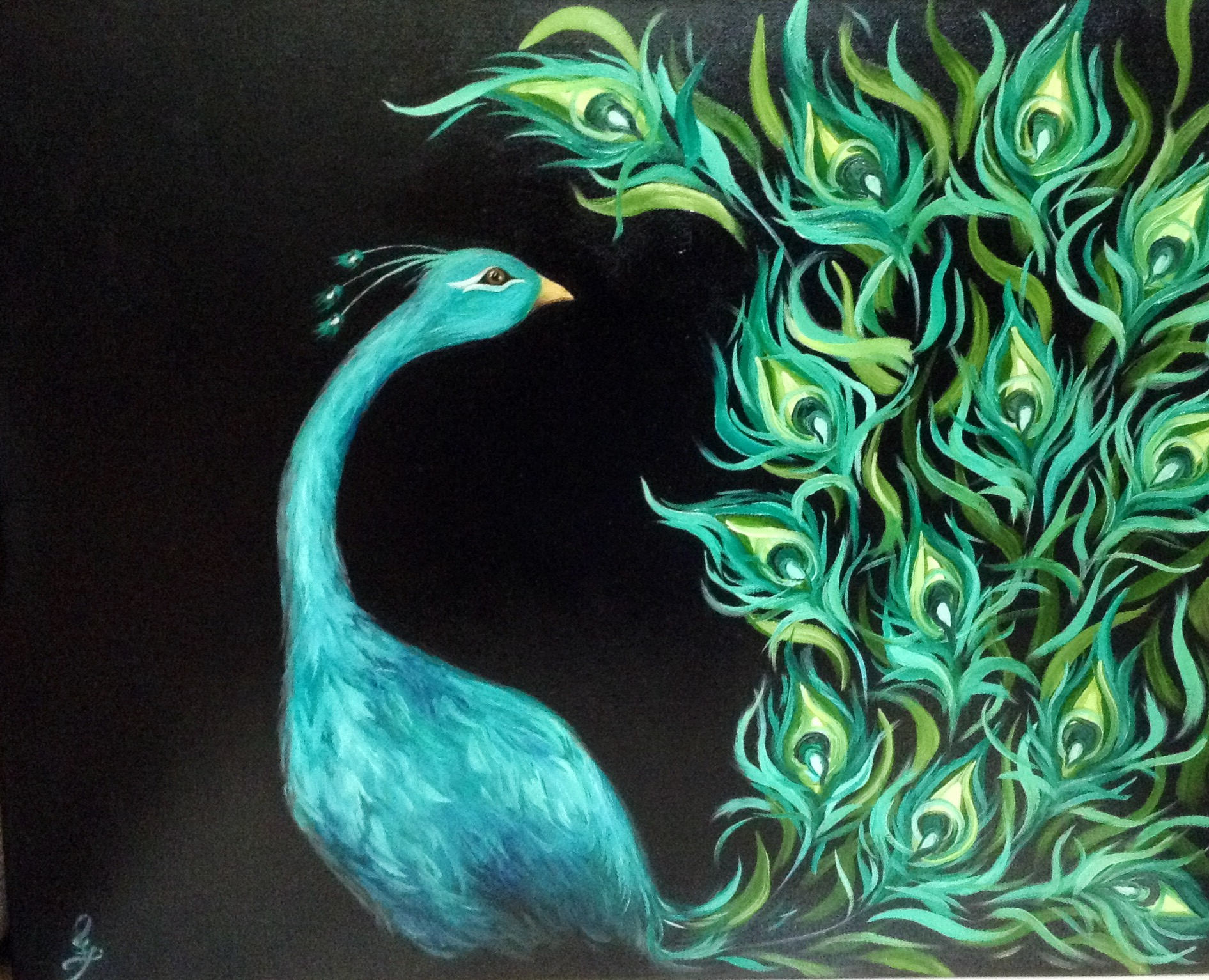 Peacock Feather Oil Painting