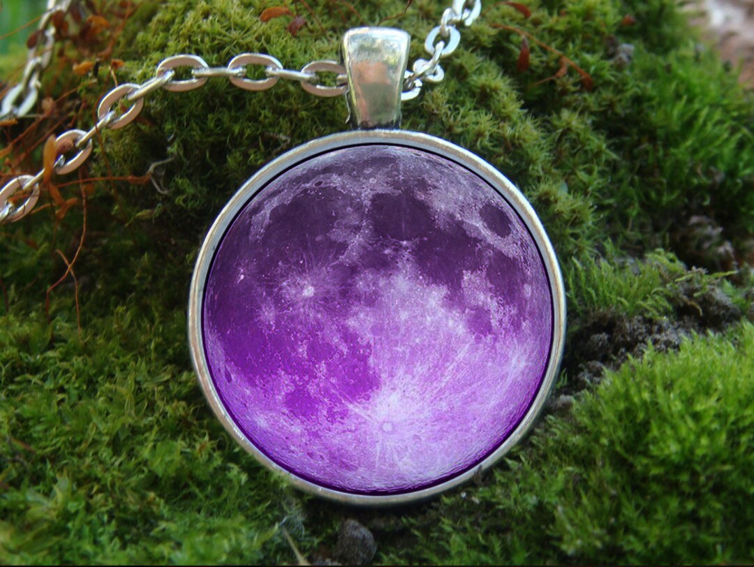 Glowing Necklace Purple Moon / Glowing Moon / Pink Moon / Glow in the ...