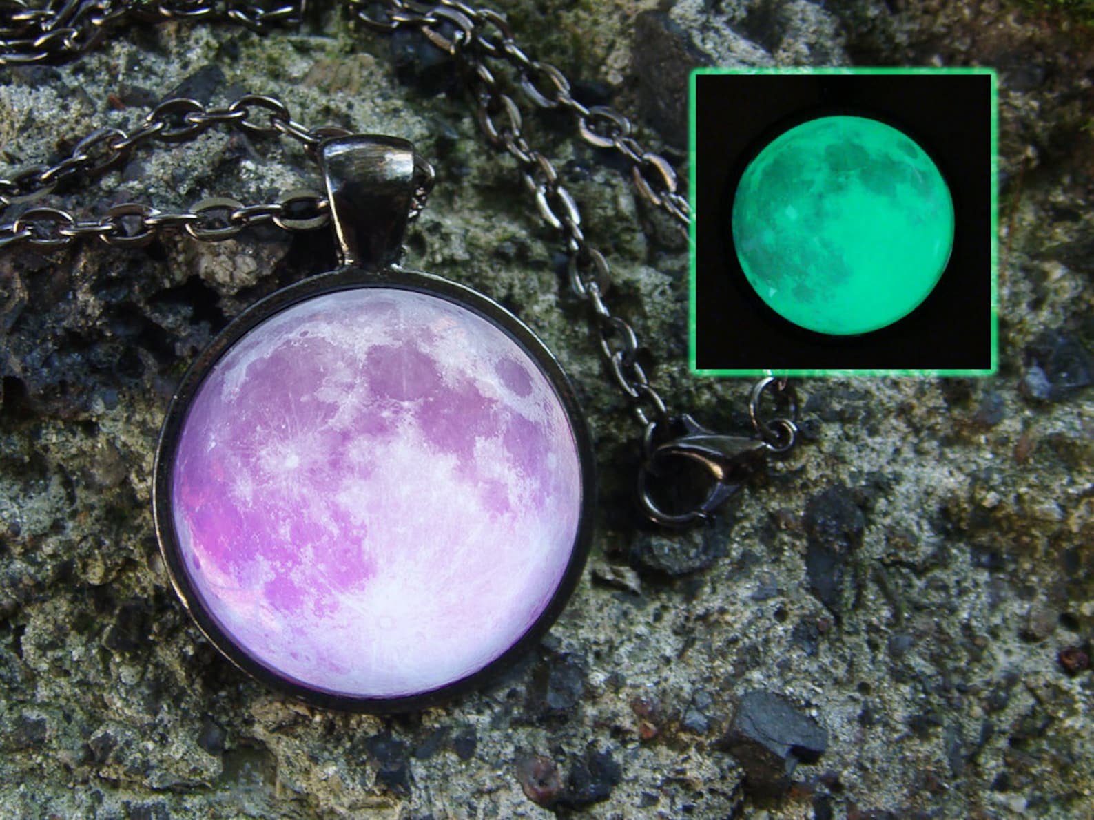 Moon Necklace Glowing Moon Purple Moon Glow the in Dark Pink - Etsy