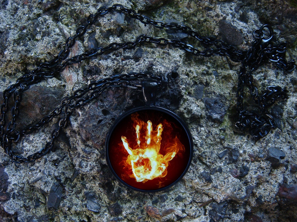 Glowing Necklace Fire Hand / Glowing Hand / Glow in the Dark / - Etsy