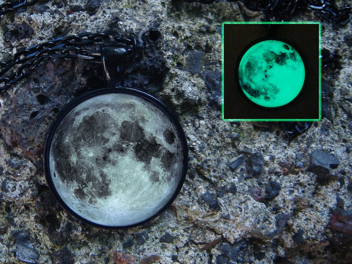 Moon Necklace Glowing Moon Grey Moon Green Glowing Glow the in - Etsy