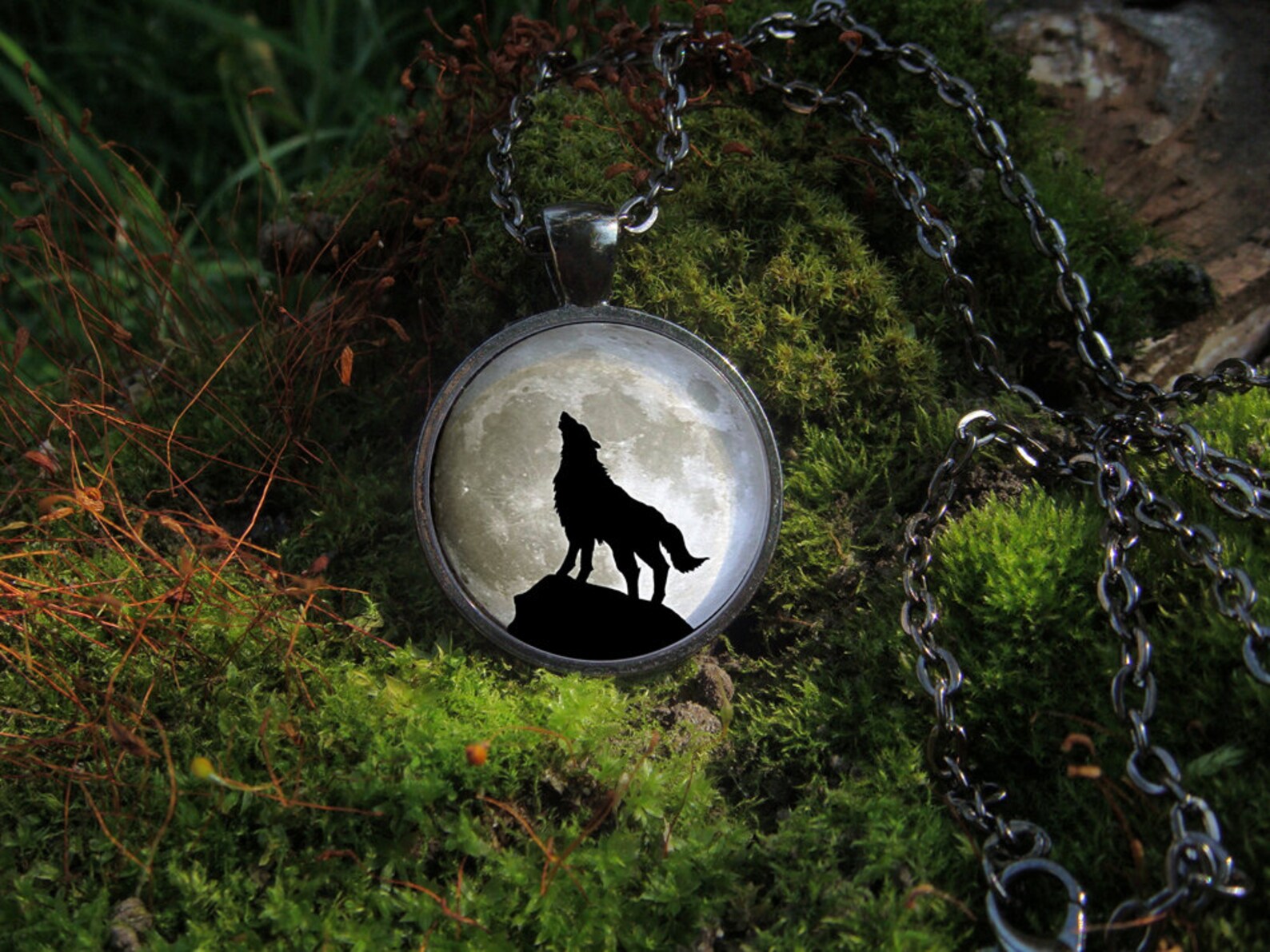 Glow in the Dark / Moon and Wolf / Glowing Necklace / Glowing Jewelry ...