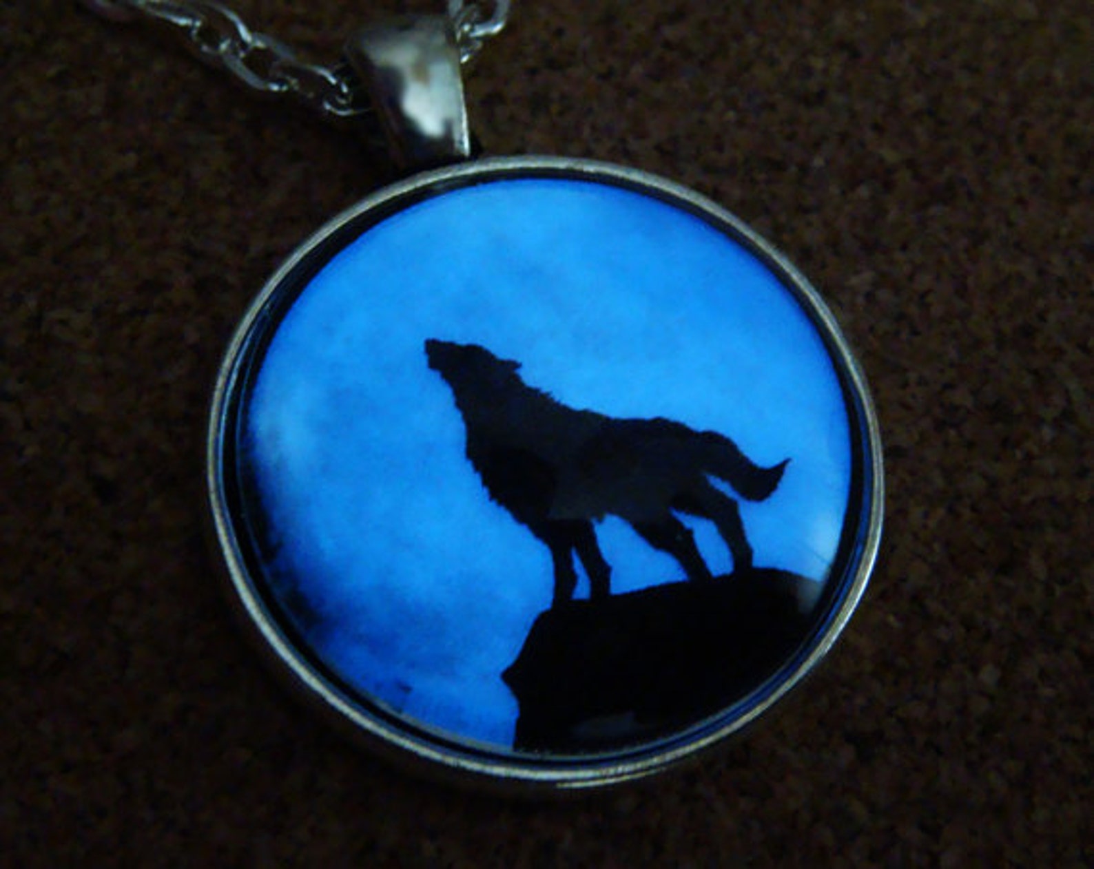 Glow in the Dark / Moon and Wolf / Glowing Necklace / Glowing Jewelry ...