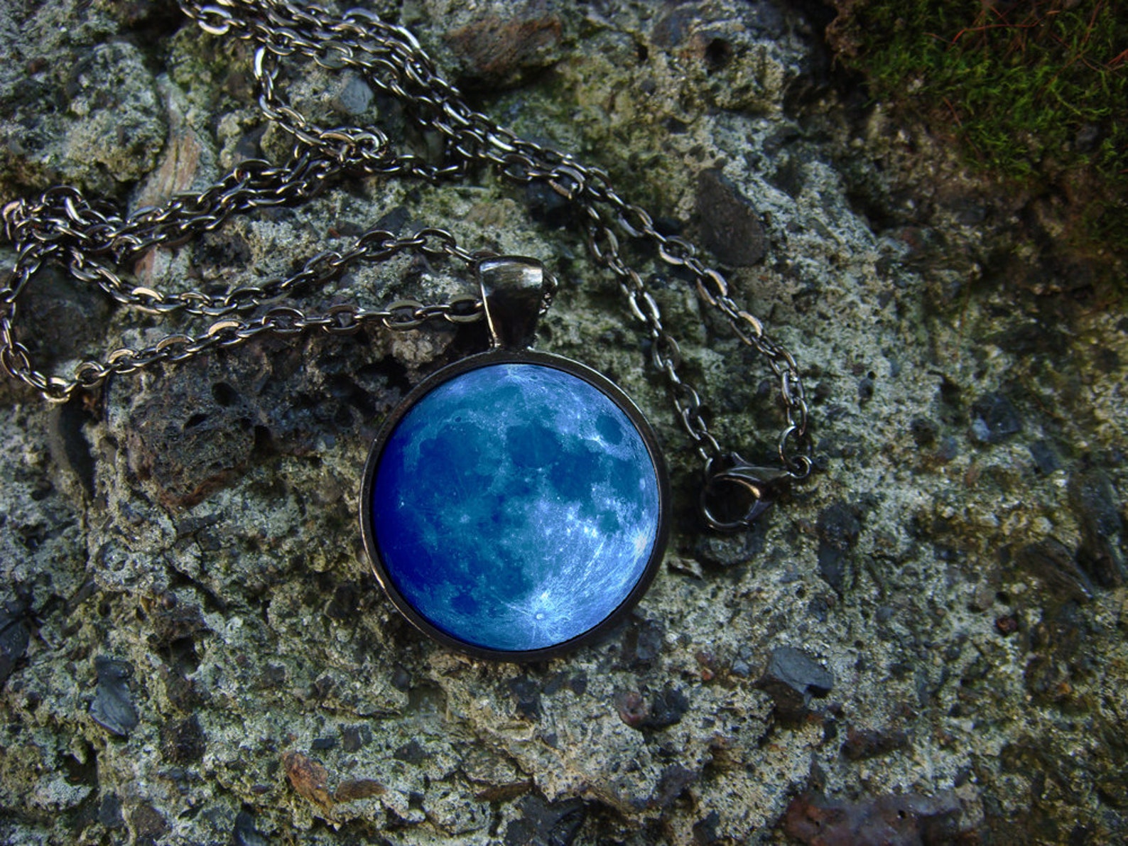 Glowing Necklace Blue Moon / Glow in the Dark / Glow Moon / - Etsy