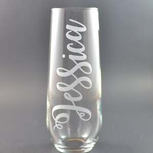 Personalized Stemless Champagne Flute: Etched Bridesmaid Toasting Flute ...